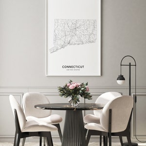 Connecticut Map Print, State Road Map Art, Connecticut USA United ...