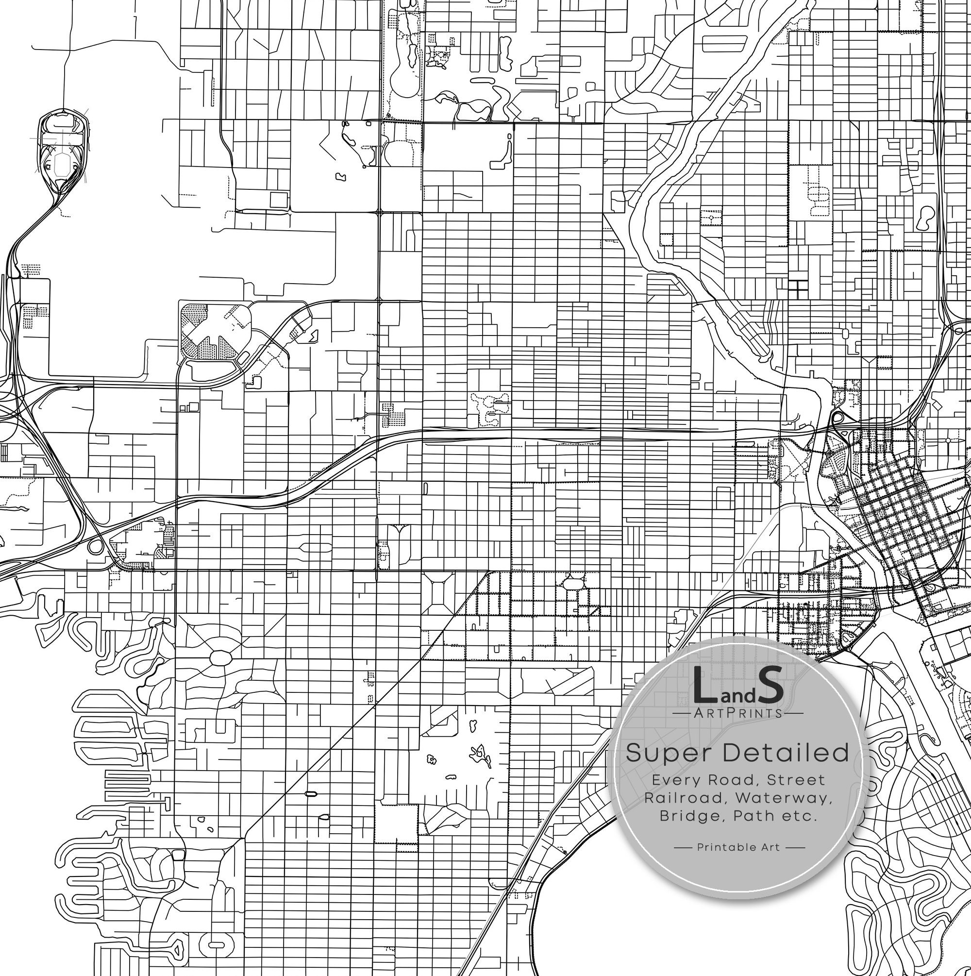 Tampa Map Print, Tampa Florida USA Map Art Poster, City Street Road Map ...