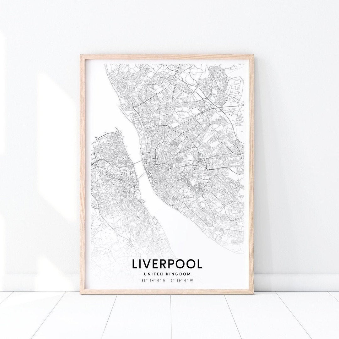 Liverpool Map Print, Liverpool Angleterre, Royaume-Uni Map Art Poster ...