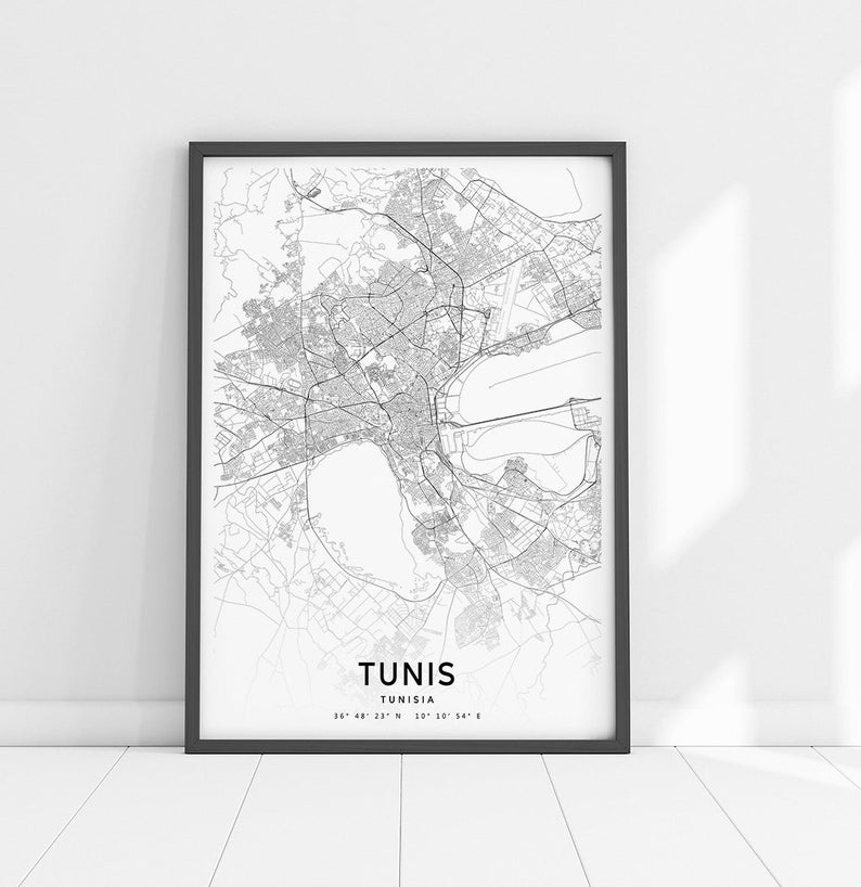Tunis Map Print Tunis Map Art Poster Tunis Tunisia Map City | Etsy