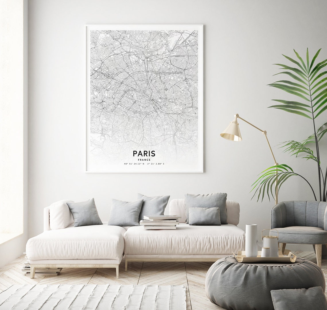 Paris Map Print, Paris Urban Map, Paris France Map Art Poster, City ...