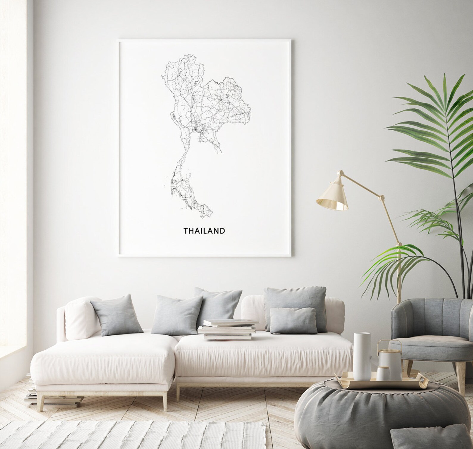 Thailand Map Print, Thailand Map Art, Thailand Road Map Poster, Country ...