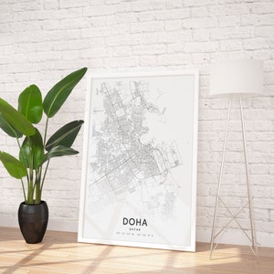 Doha Map Print, Doha Map Art Poster, Doha Qatar Map, City Street Road ...