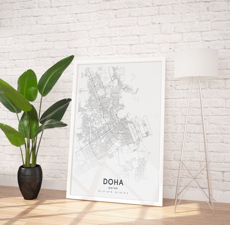 Doha Map Print Doha Map Art Poster Doha Qatar Map City | Etsy
