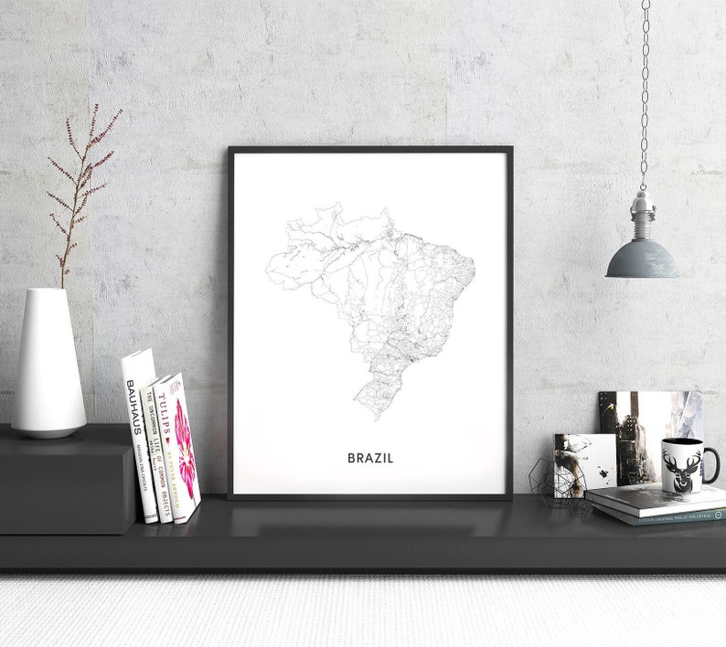 Brazil Map Print Brazil Map Art Poster Country Map Art - Etsy