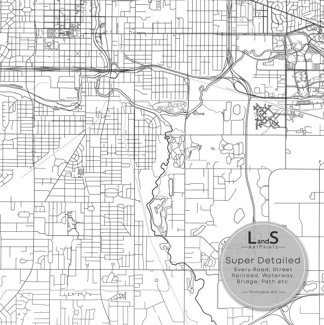 Lansing Map Print, Lansing Michigan Map Art Poster, City Street Road ...