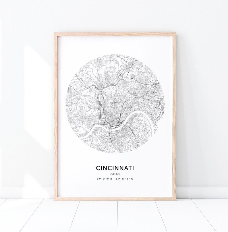 Cincinnati Map Print, Ohio USA Map Art Poster, City Street Road Map ...