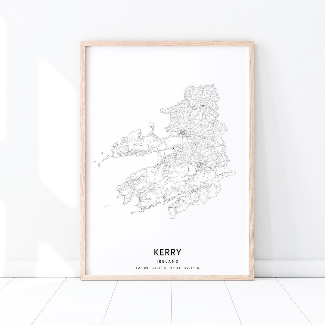 Kerry Map Print, County Kerry Ireland Map, Country Map Art Poster ...