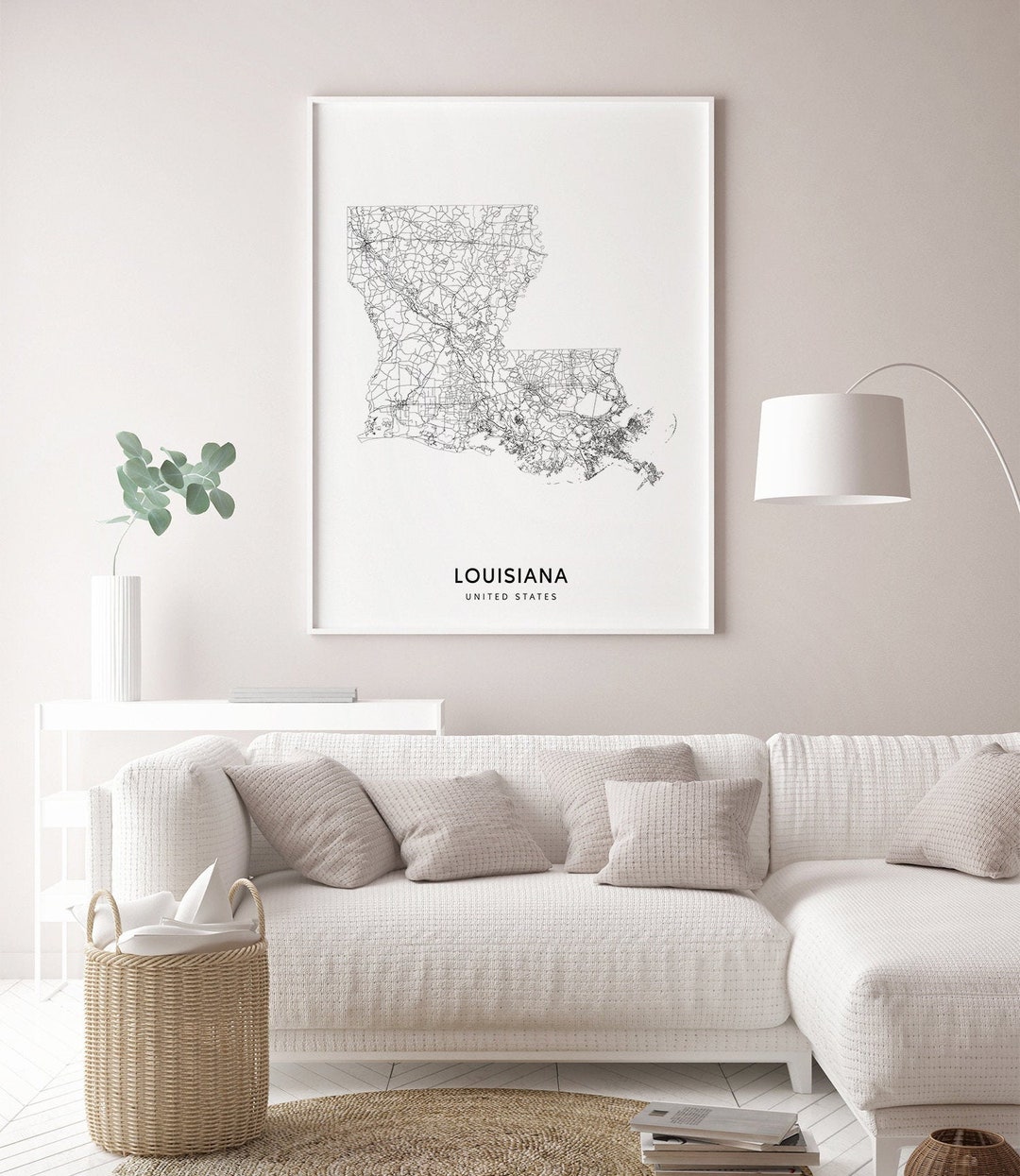 Louisiana Map Print, State Road Map Print, LA USA United States Map Art ...