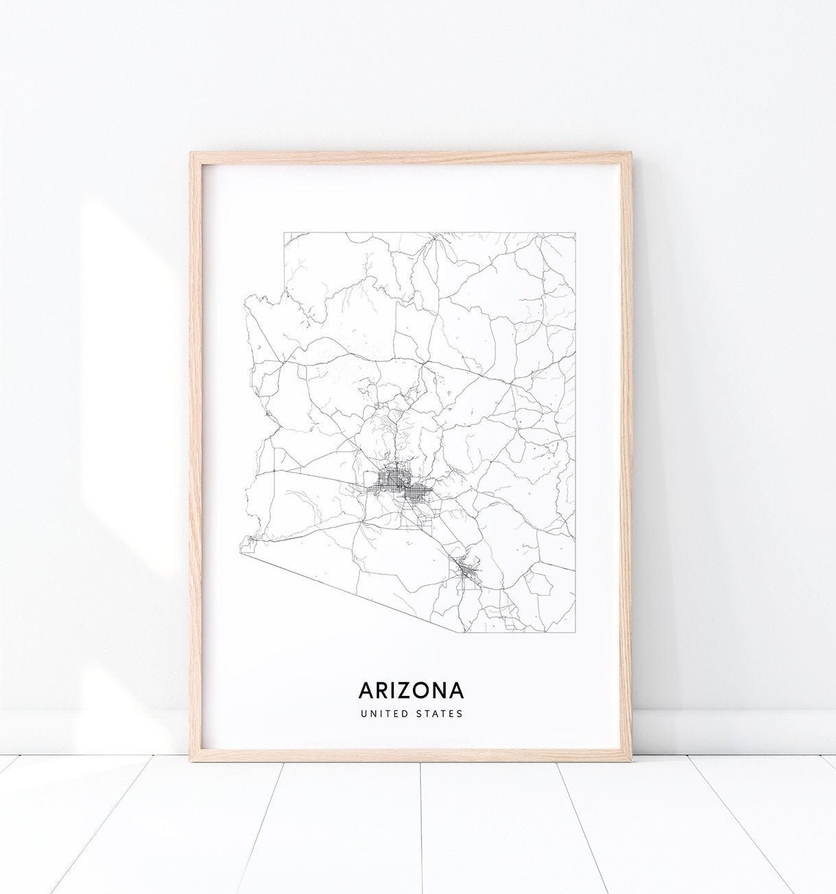 Arizona Map Print, State Road Map Print, Arizona AZ USA United States ...