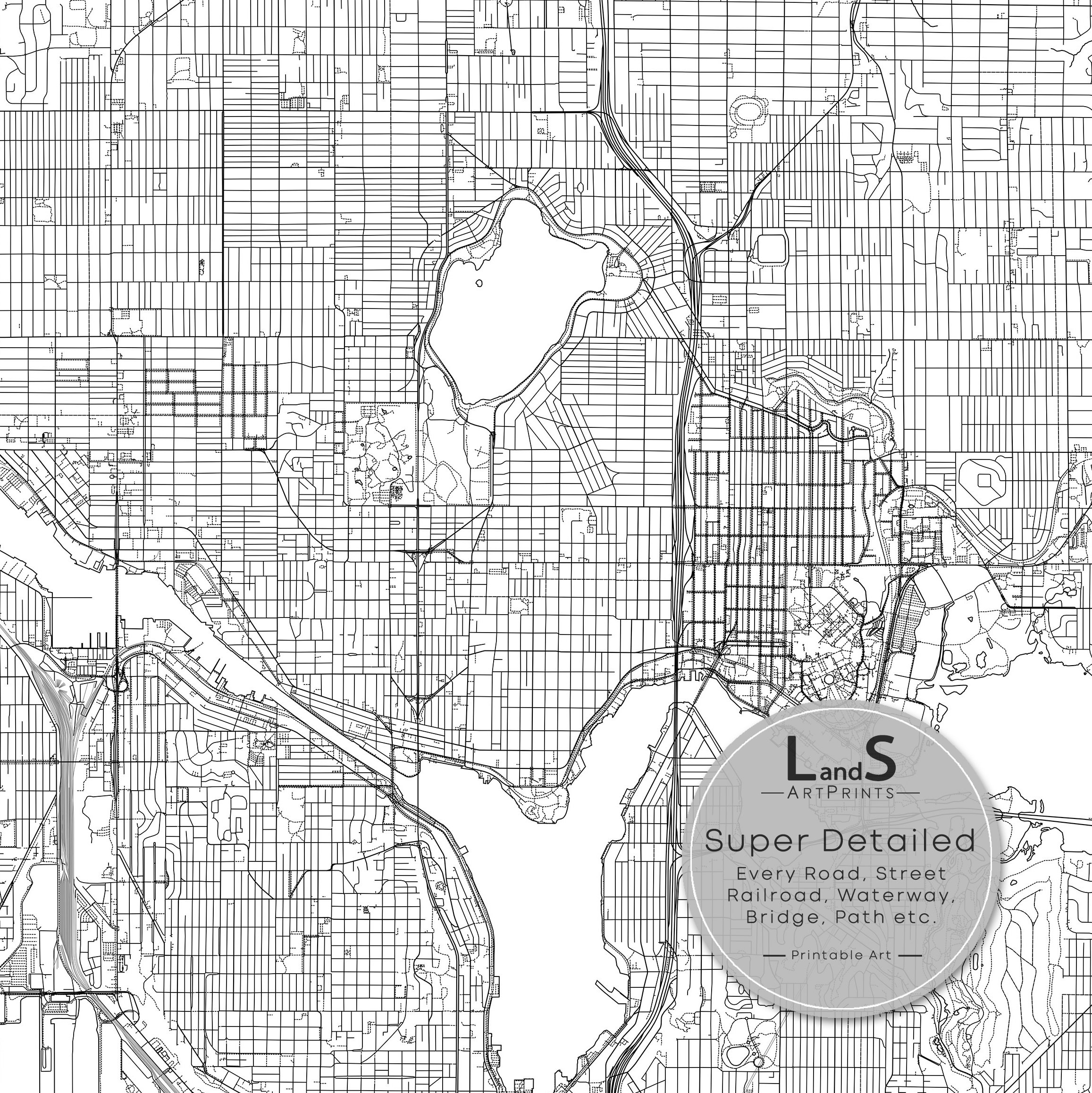 Seattle Urban Map Print Seattle Washington Map Art Poster | Etsy