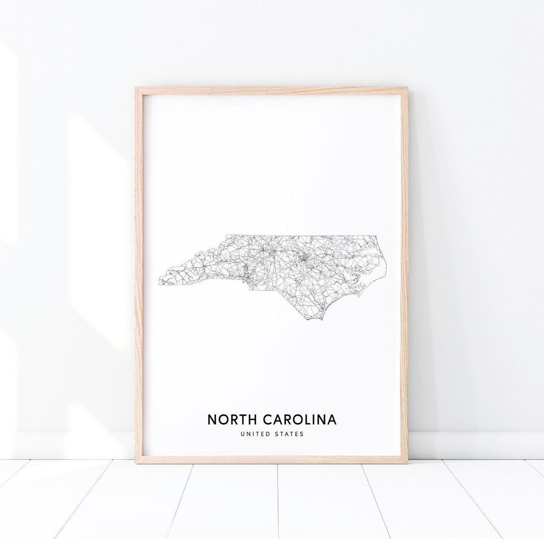 North Carolina Map Print, State Road Map Print, North Carolina NC USA ...