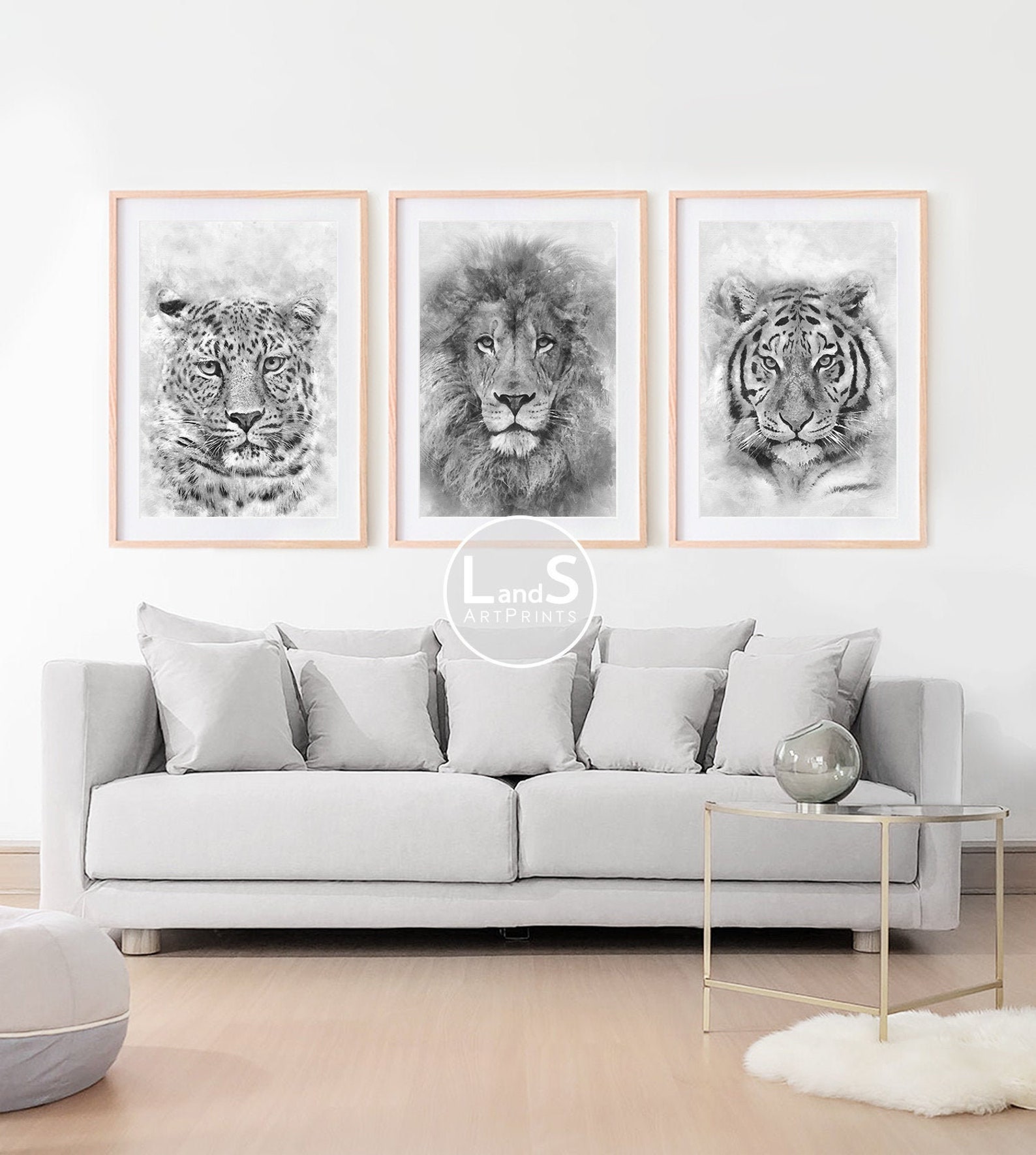 Safari Animals Watercolor Print Black & White Animals Set 3 | Etsy