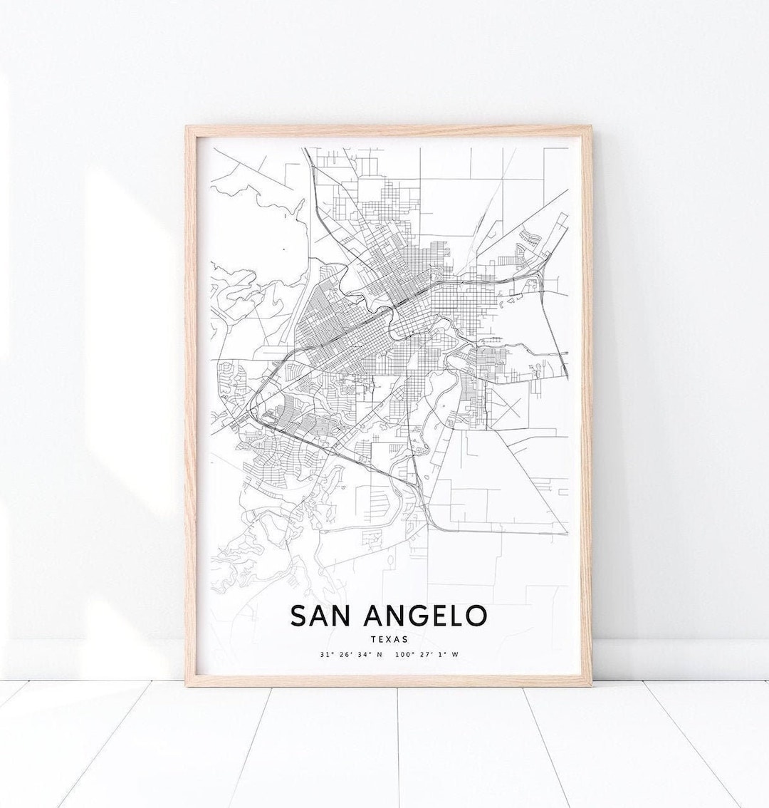 San Angelo Map Print, San Angelo Texas USA Map Art Poster, City Street ...