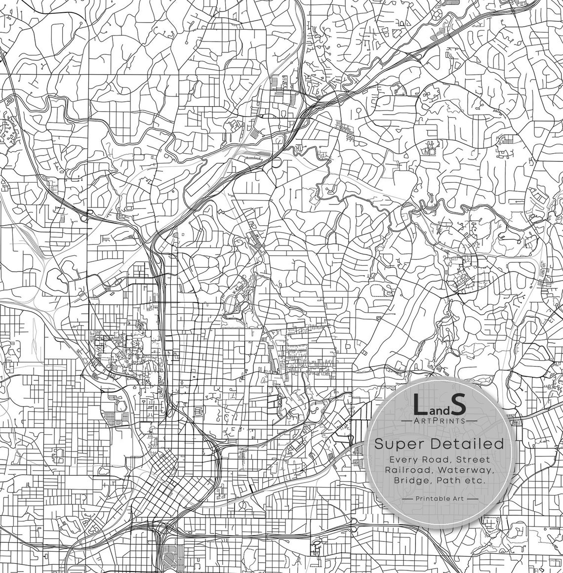 Atlanta Map Print Georgia GA USA Map Art Poster City Street - Etsy