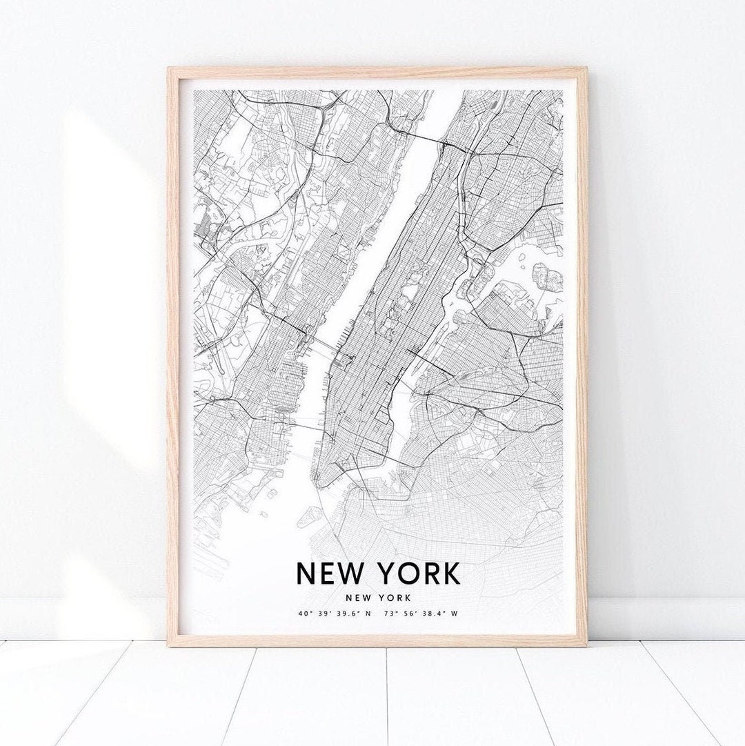 New York Map Print, New York City Map Art Poster, NYC USA Street Road ...