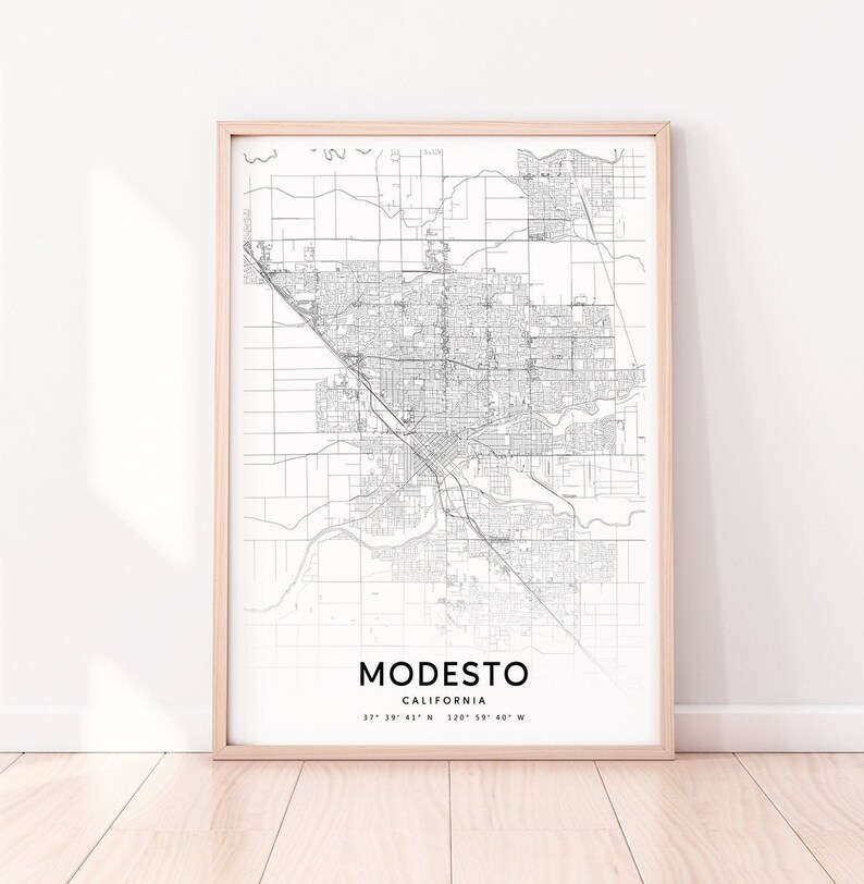 Modesto Map Print California USA Map Art Poster City Street | Etsy