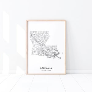 Louisiana Map Print, State Road Map Print, LA USA United States Map Art ...