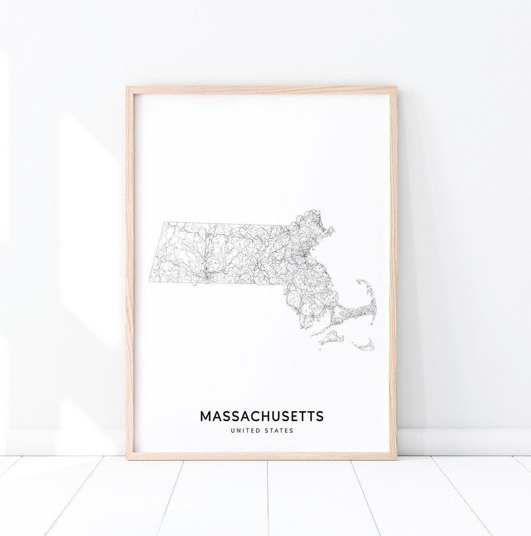 Massachusetts Map Print, State Road Map Print, Massachusetts MA USA ...