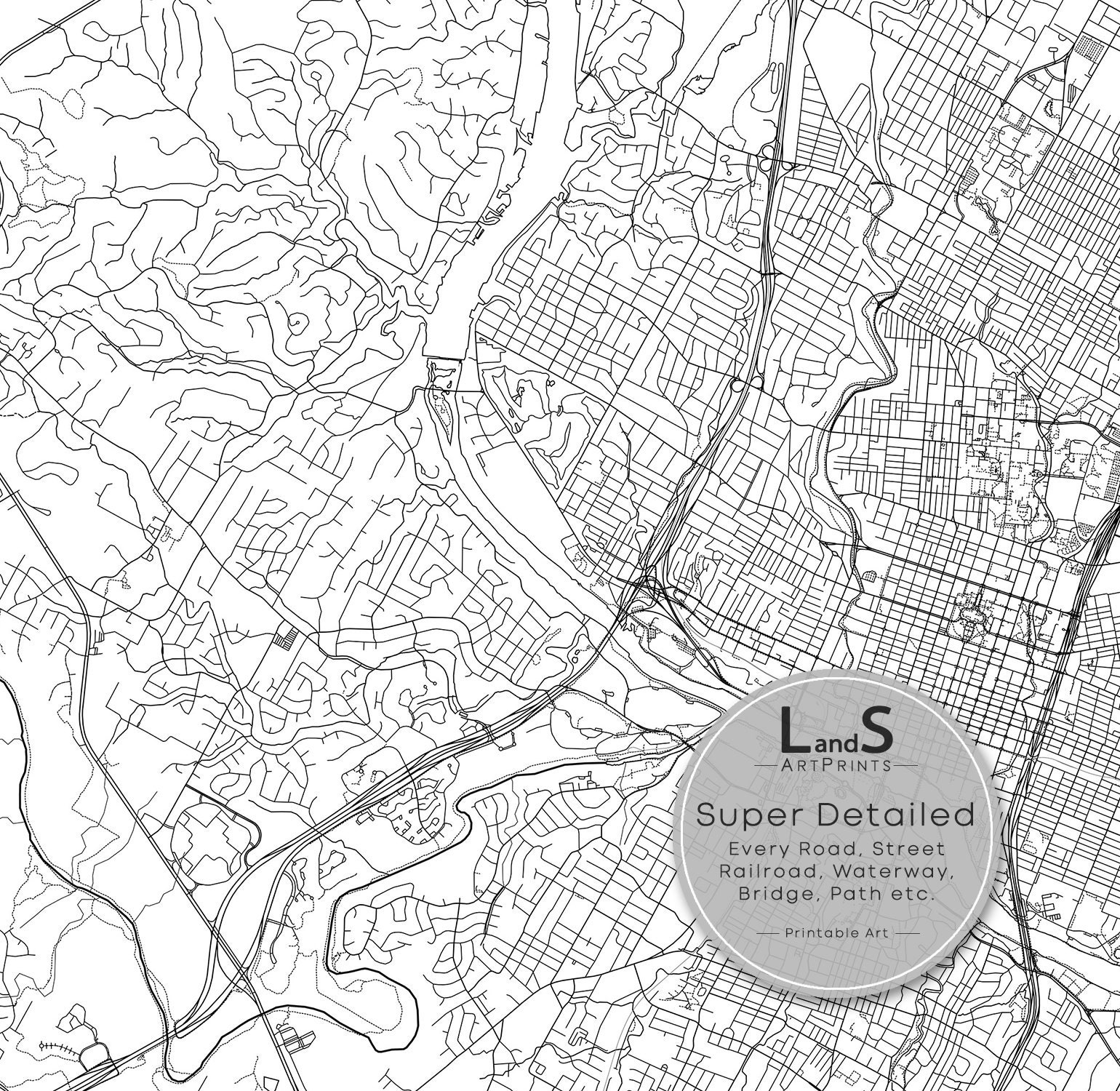 Austin Map Print, Austin Texas USA Map Art Poster, City Street Road Map ...