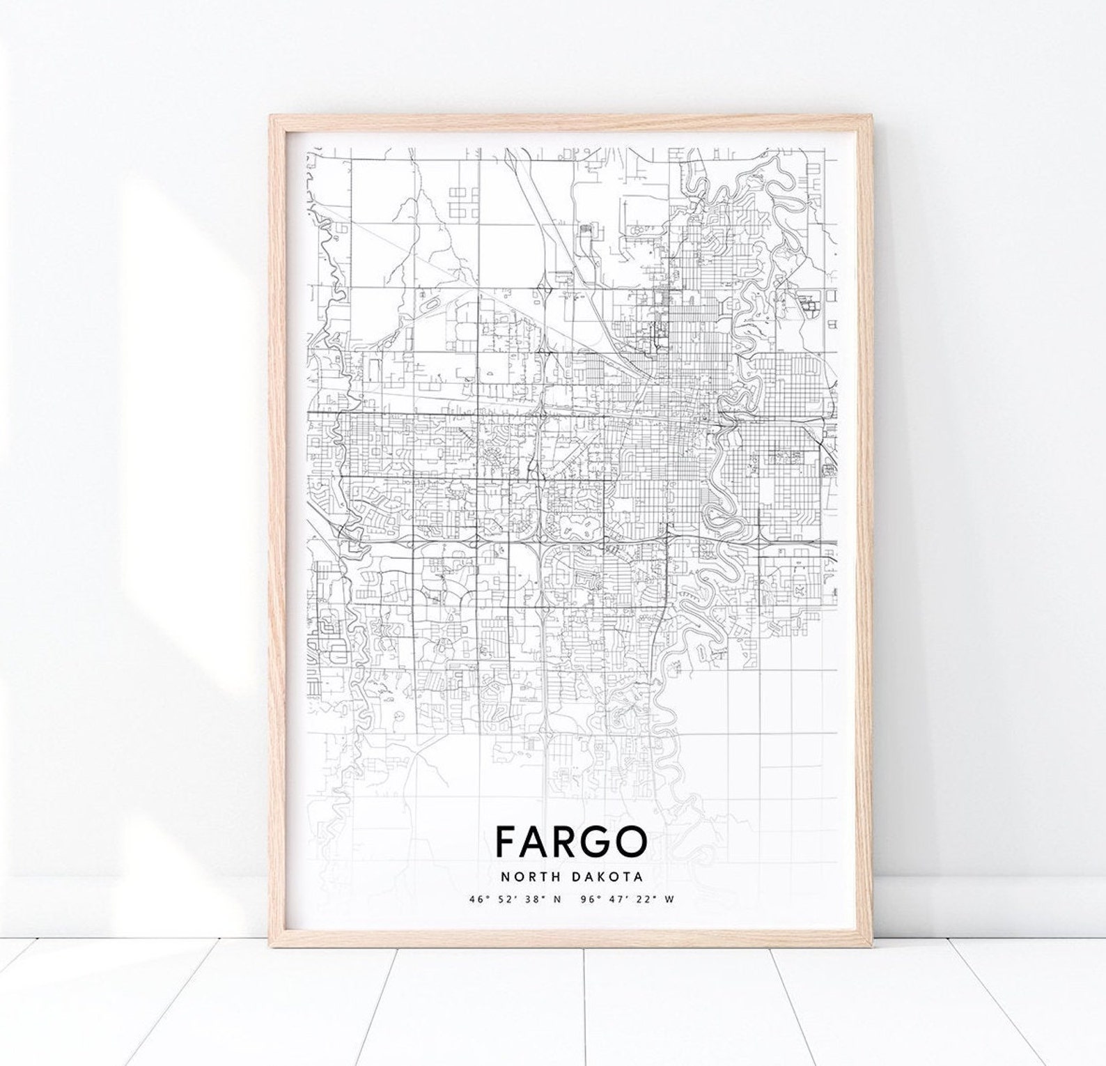 Fargo Map Print, Fargo North Dakota Map Art Poster, City Street Road ...