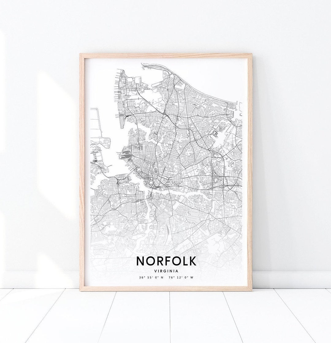 Norfolk Map Print, Norfolk Virginia Map Art Poster, City Street Road ...