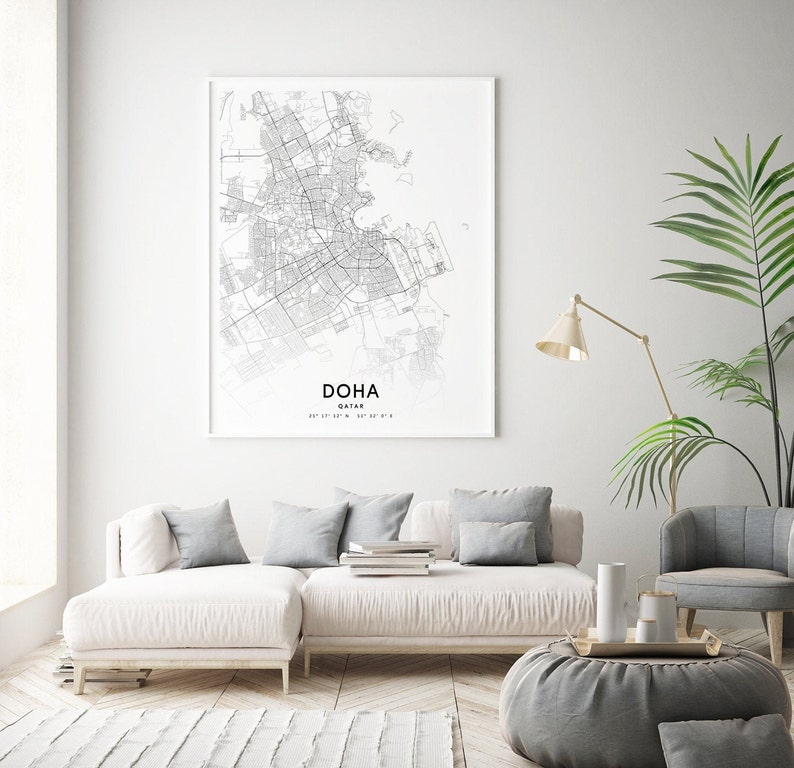Doha Map Print Doha Map Art Poster Doha Qatar Map City | Etsy