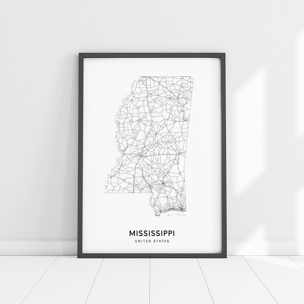 Mississippi Map Print, State Road Map Art, Mississippi USA United ...