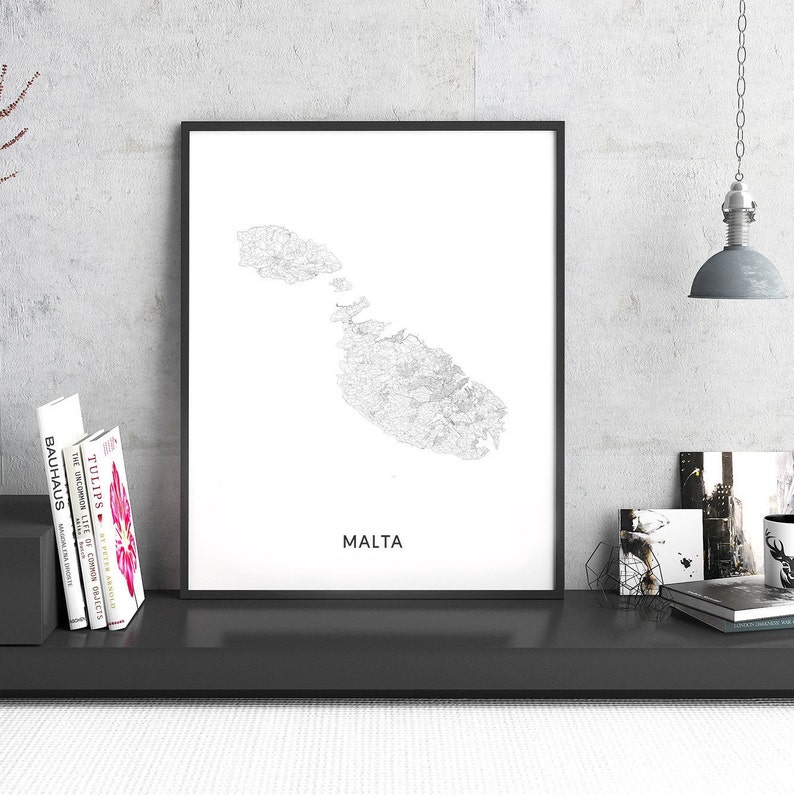 Malta Map Print Malta Black & White Map Europe Country Road - Etsy