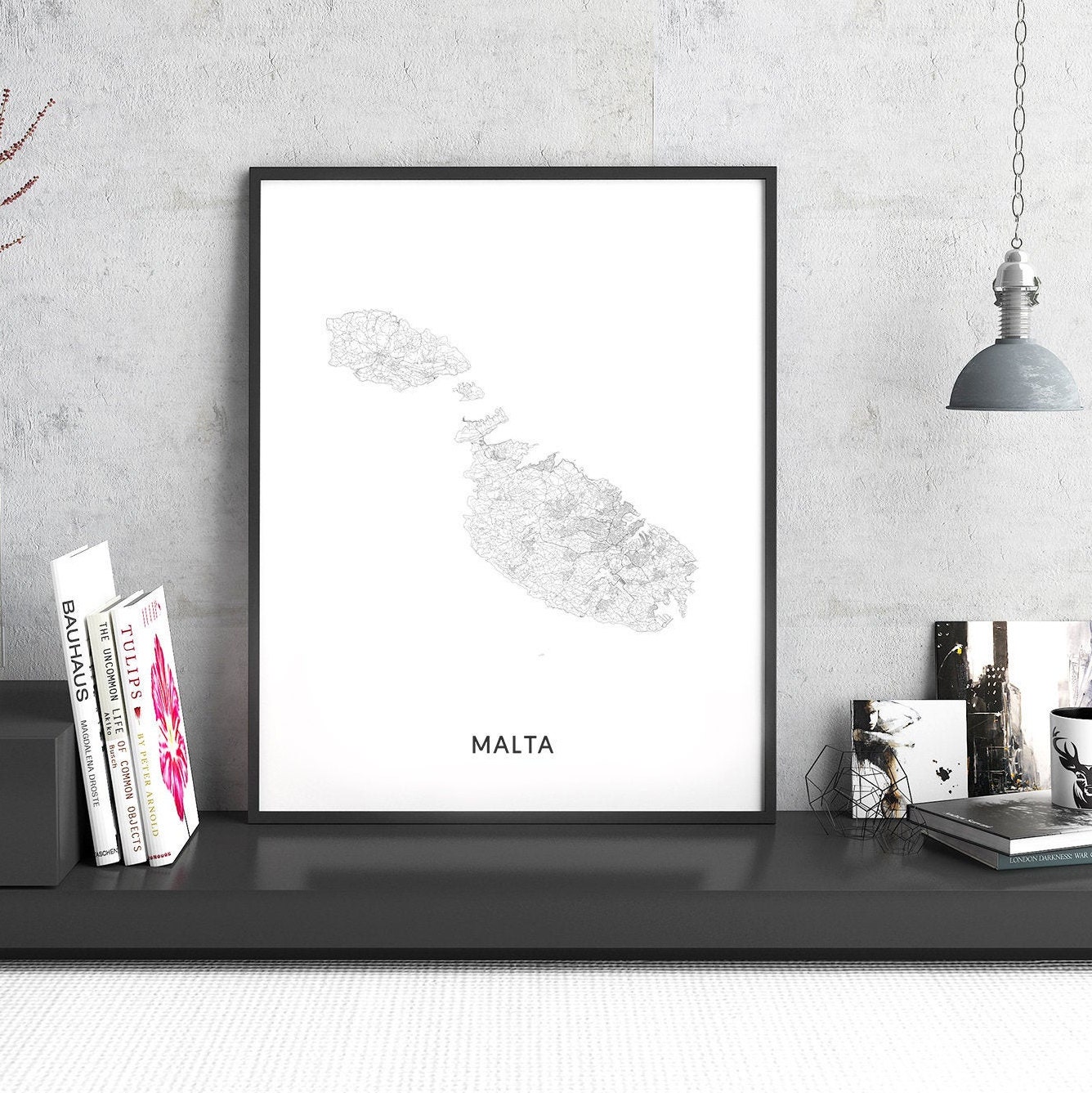 Malta Map Print Malta Black & White Map Europe Country Road | Etsy