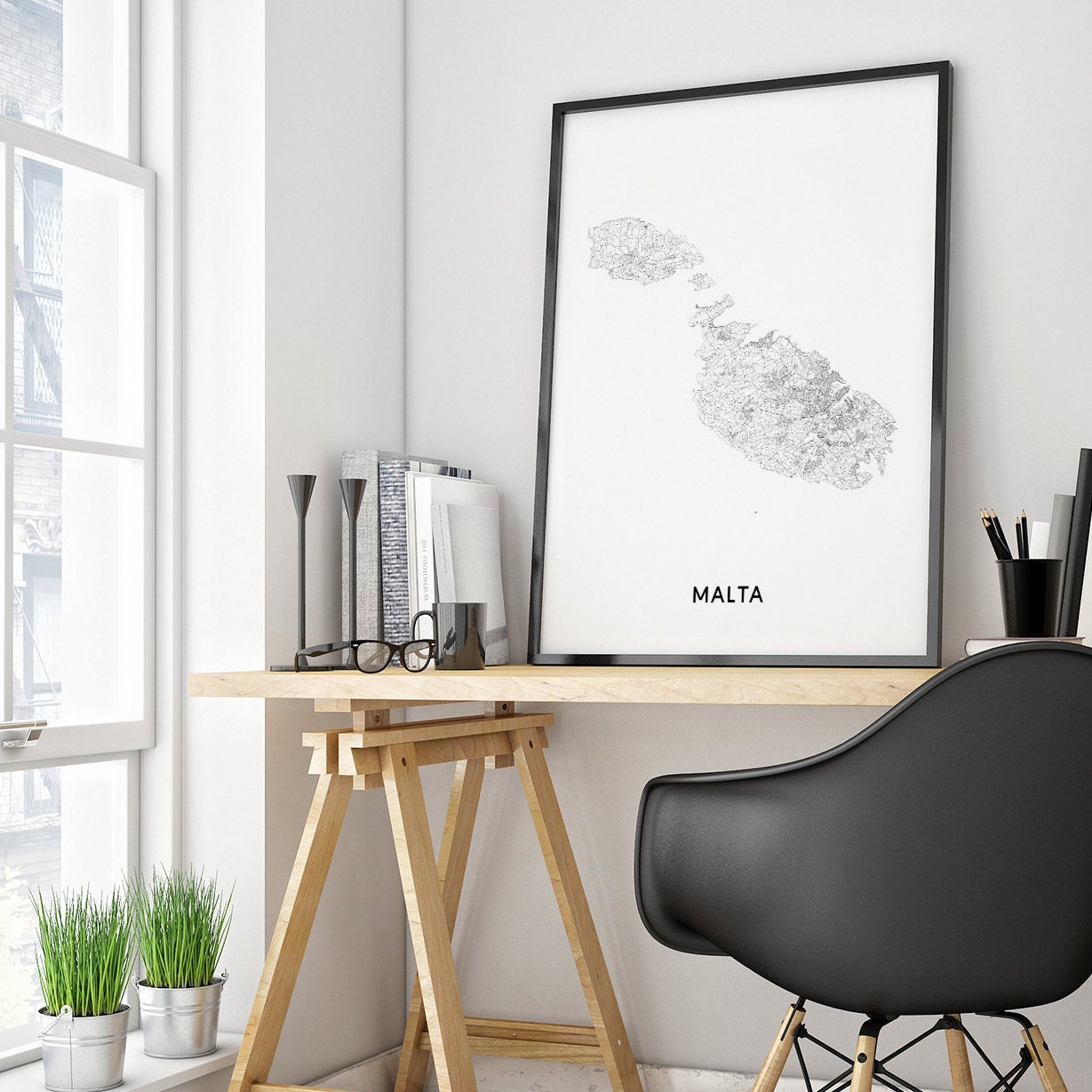 Malta Map Print Malta Black & White Map Europe Country Road | Etsy