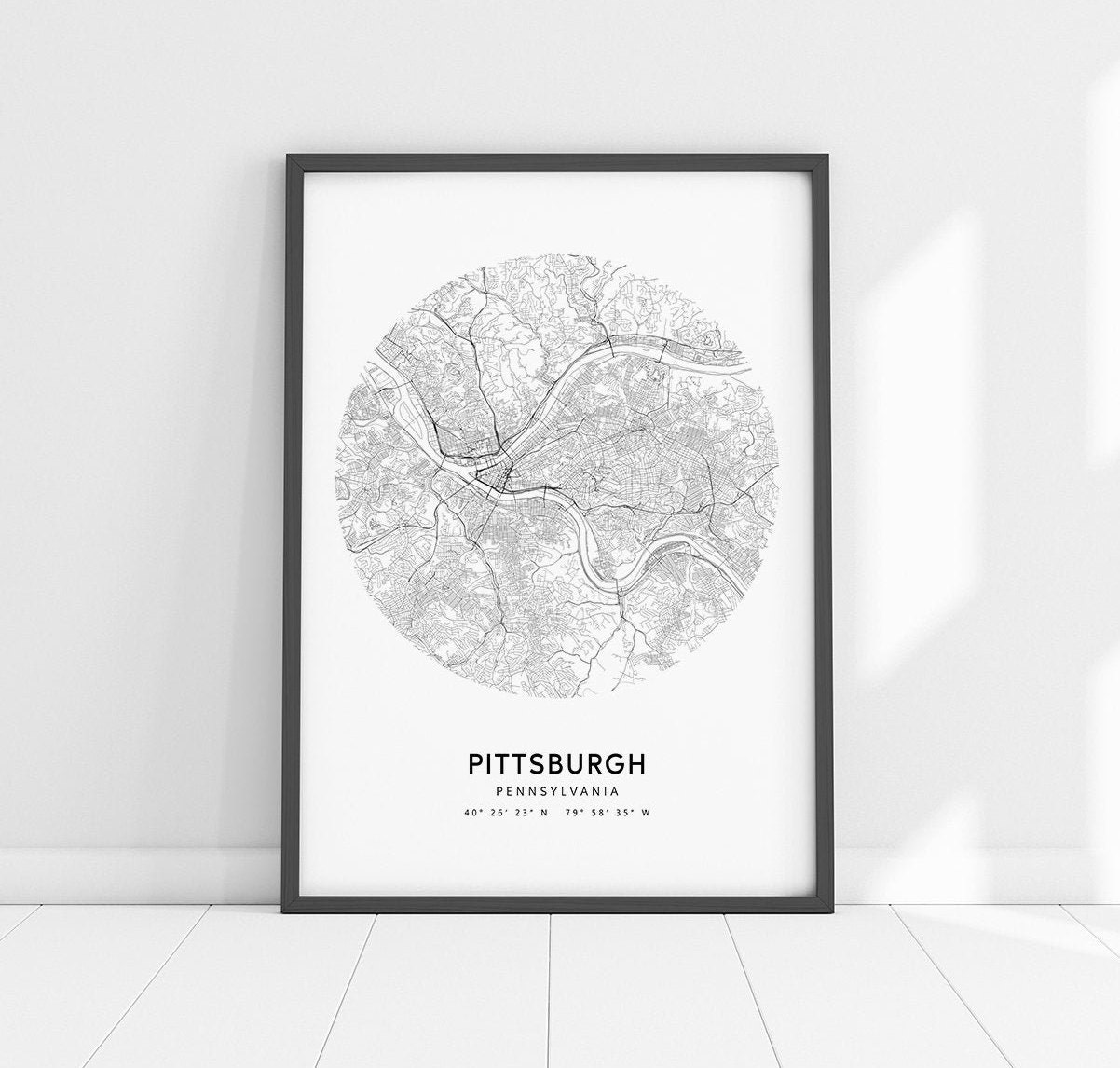 Pittsburgh Map Print, Pennsylvania Map Art Poster, City Street Road Map ...