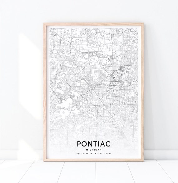 Pontiac Map Print Pontiac Michigan Map Art Poster City | Etsy