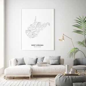 West Virginia Map Print, State Road Map Print, WV USA United States Map ...