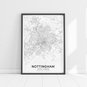 Nottingham Map Print, Nottingham England, United Kingdom Map Art Poster ...