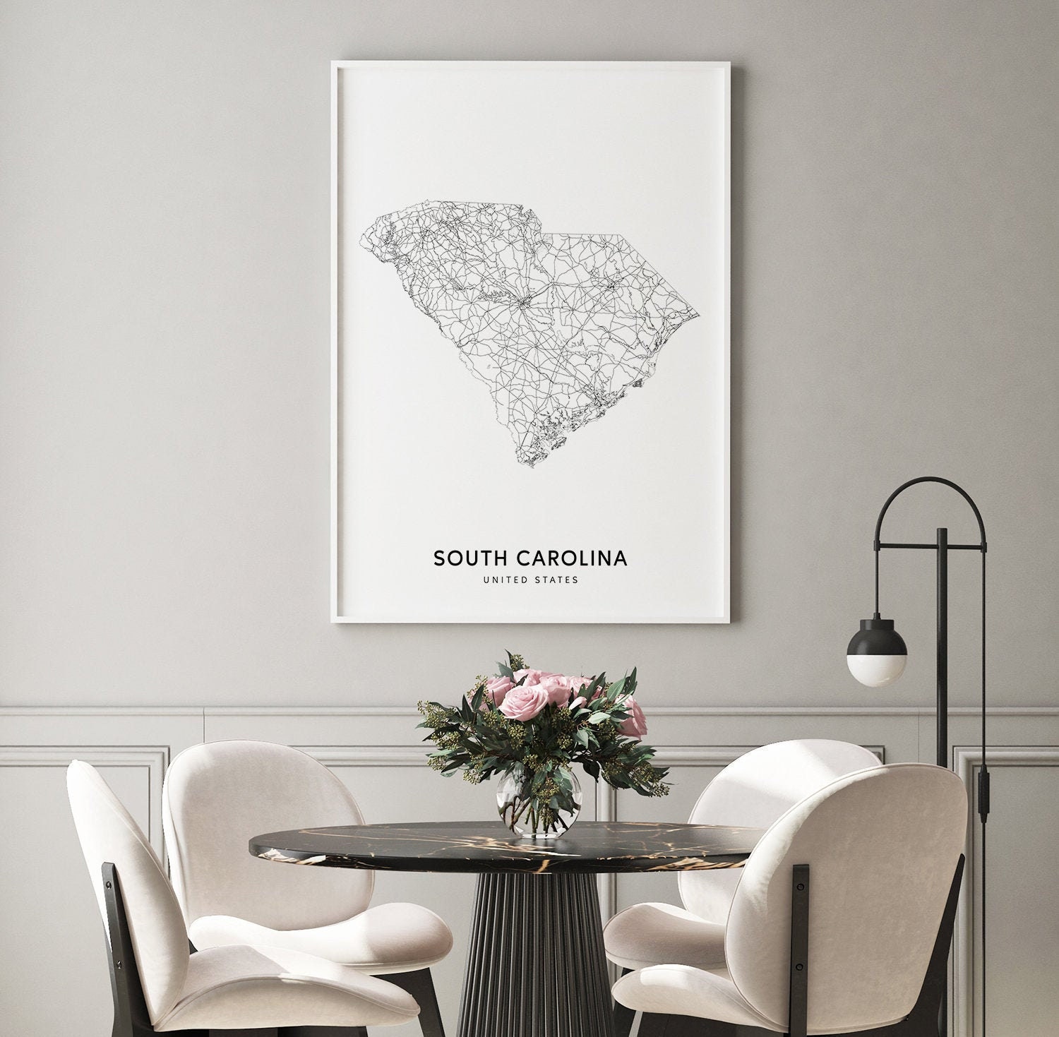 South Carolina Map Print State Road Map Art South Carolina | Etsy