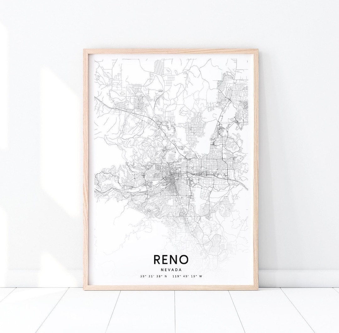 Reno Map Print, Reno Nevada USA Map Art Poster, City Street Road Map ...