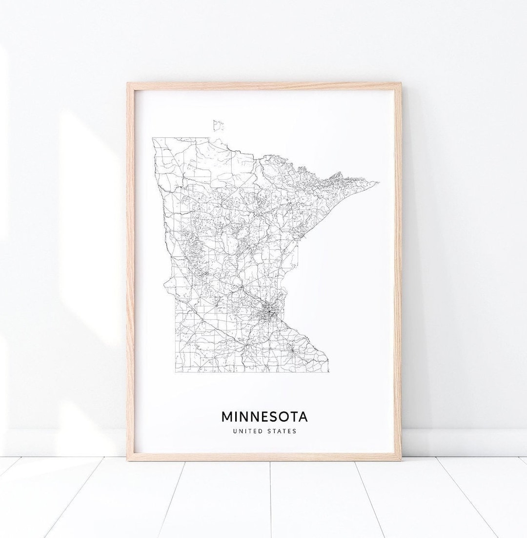 Minnesota Map Print, State Road Map Print, MN USA United States Map Art ...