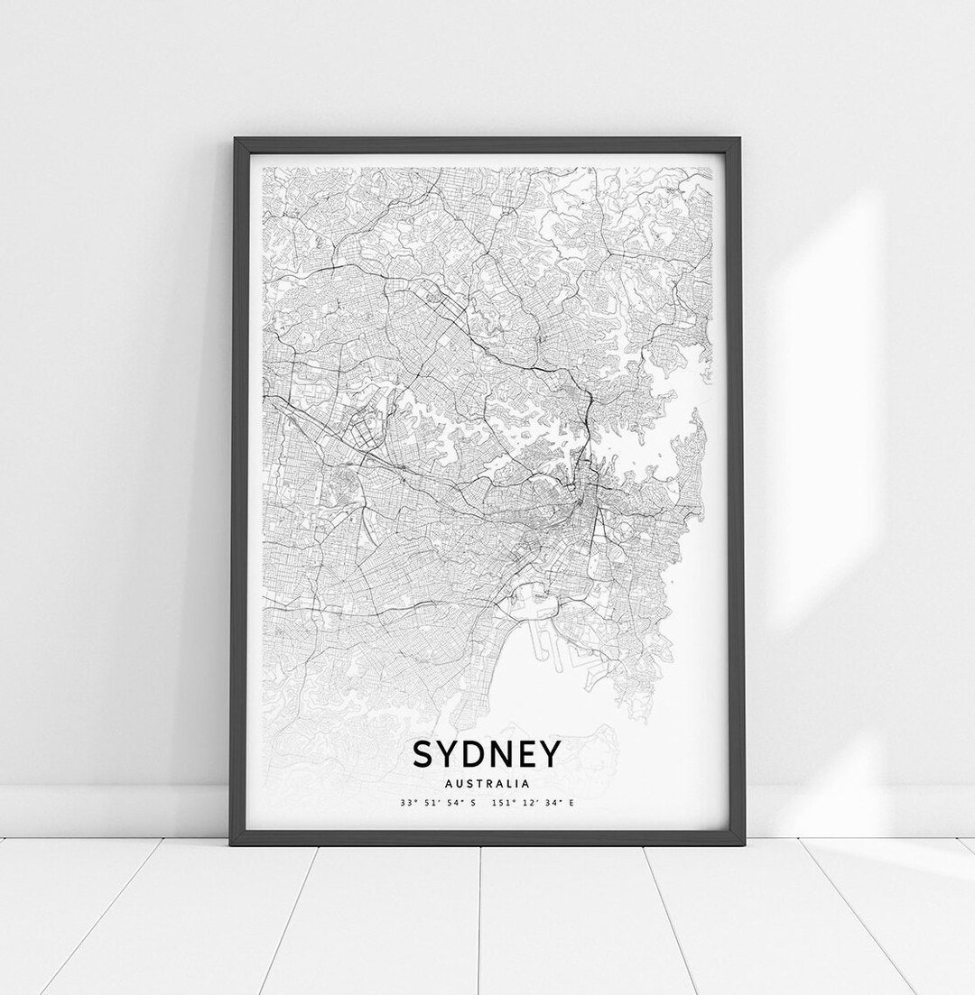 Sydney Map Print, Sydney Map Art Poster, Australia Map, City Street Map ...