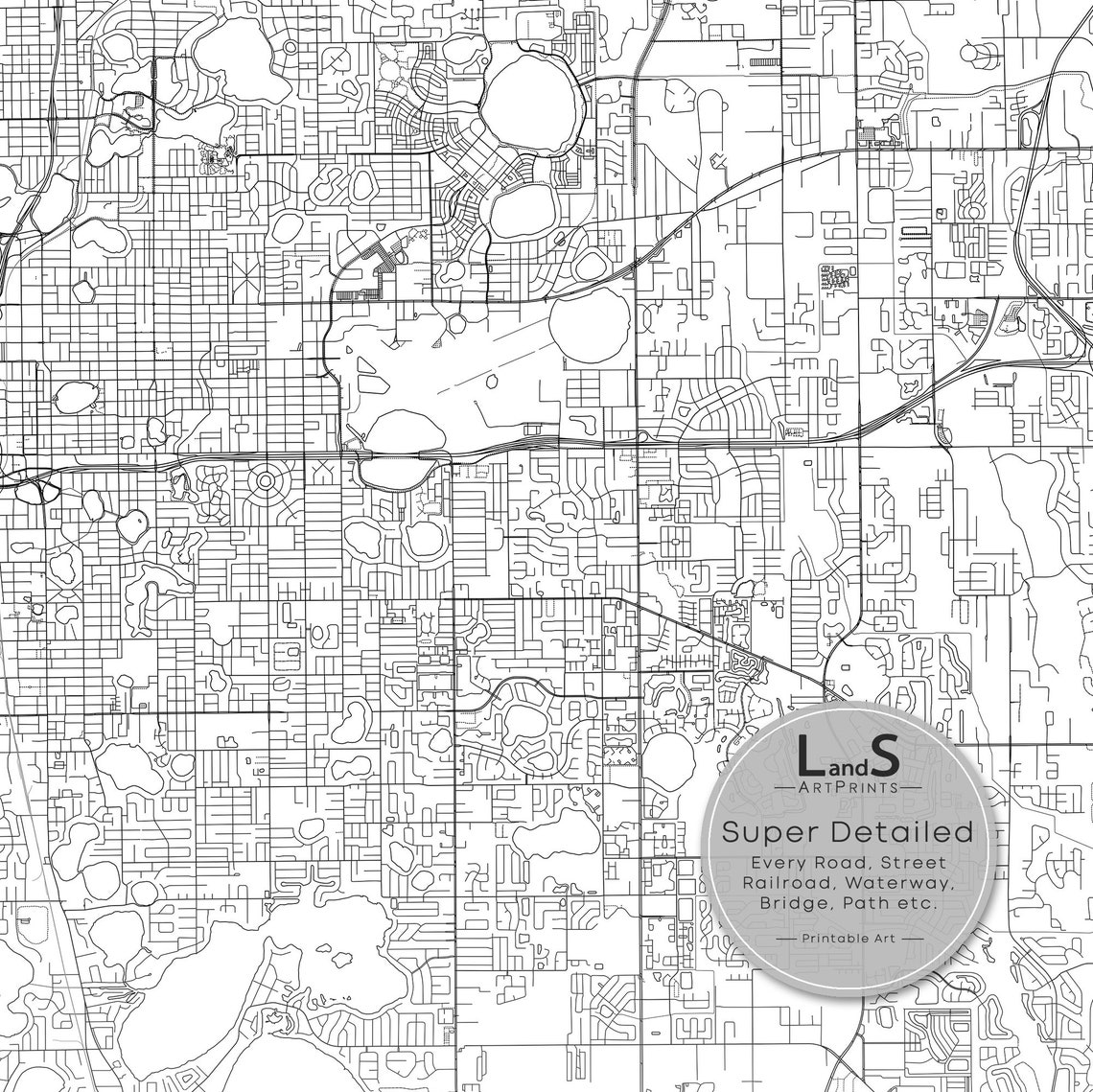 Orlando Map Print, Orlando Florida USA Map Art Poster, City Street Road ...