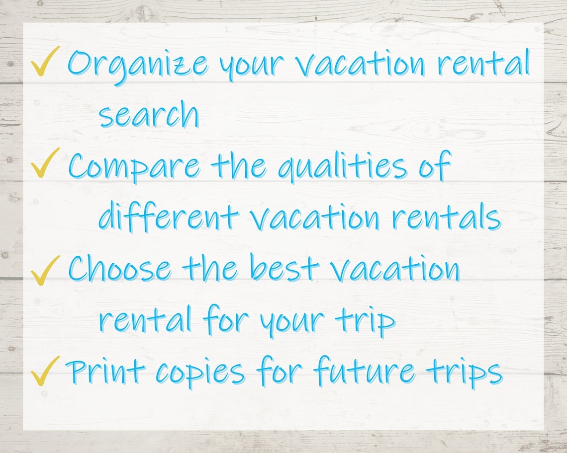 Vacation Rental Comparison Chart | Printable & Fillable PDF | Travel ...