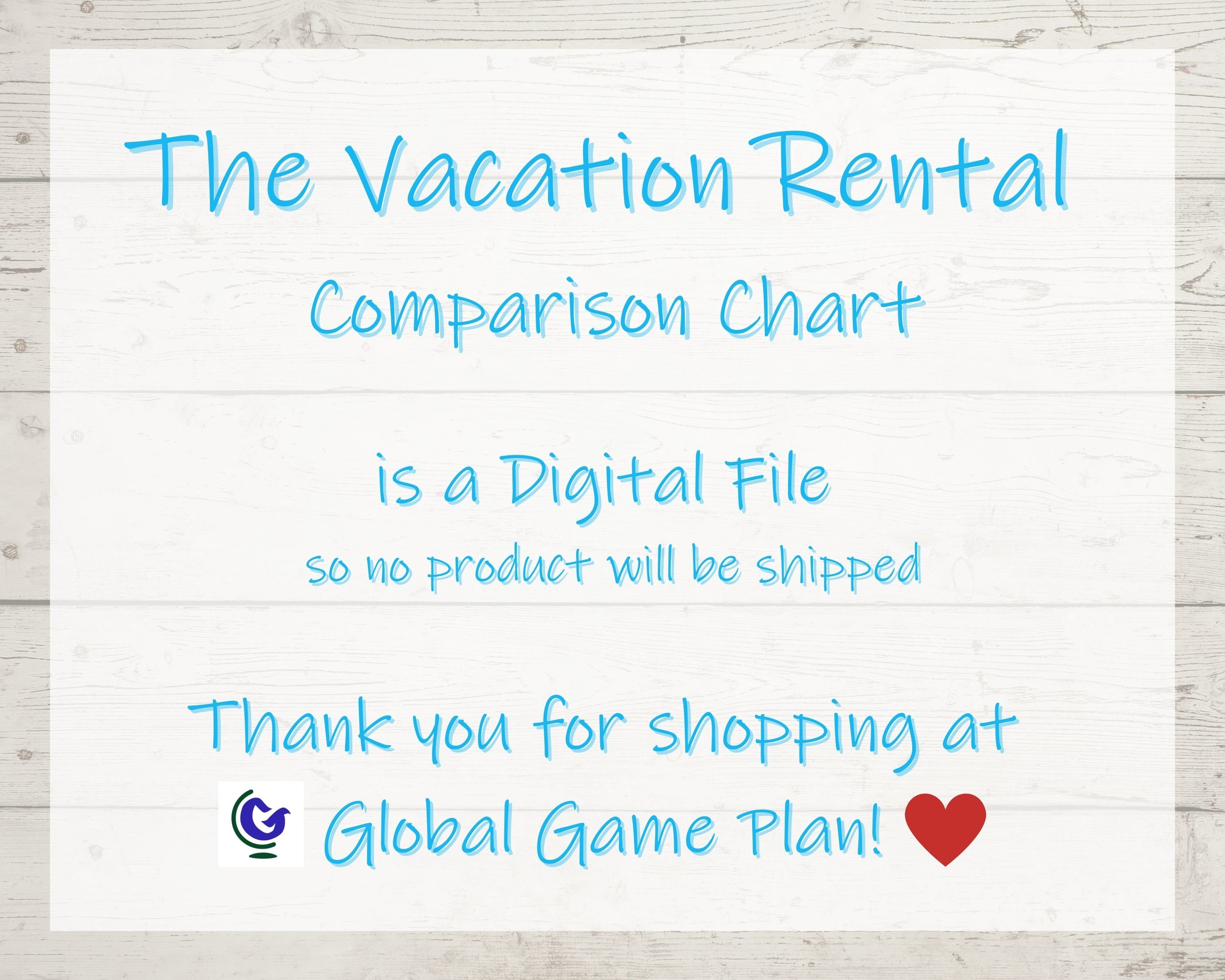 Vacation Rental Comparison Chart | Printable & Fillable PDF | Travel ...