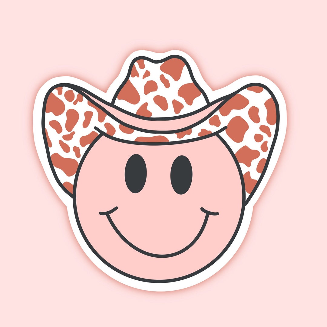 Cowgirl Hat Smiley Face Sticker, Yeehaw, Car Decal, Water Bottle ...