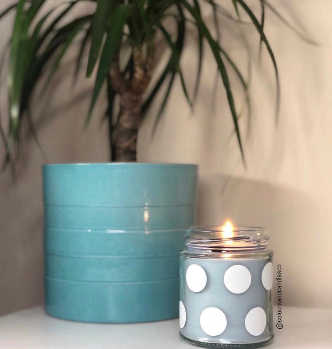 Pastel Blue and White Polka Dot Colourful Candle - 100% Soy Wax Vegan ...