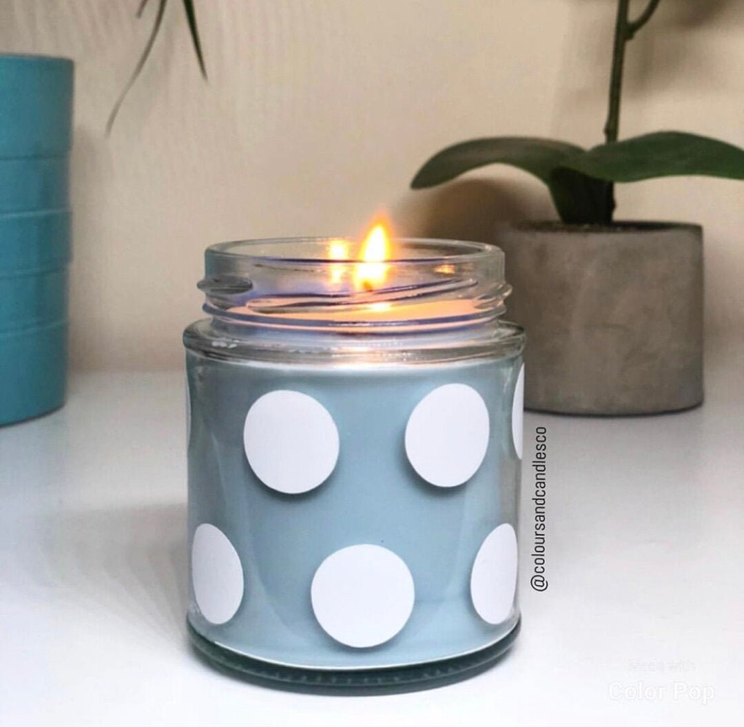 Pastel Blue and White Polka Dot Colourful Candle - 100% Soy Wax Vegan ...