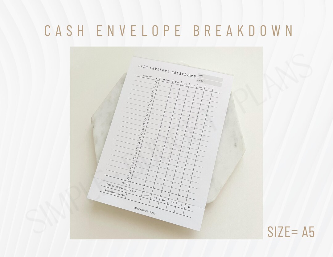 Cash Envelope Breakdown Notepad (size A5) - Etsy