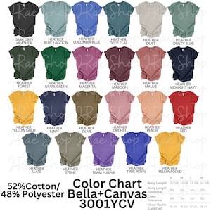 Bella+canvas 3001CVC 3001YCV 3001T Color & Chart Size Chart Bleach ...