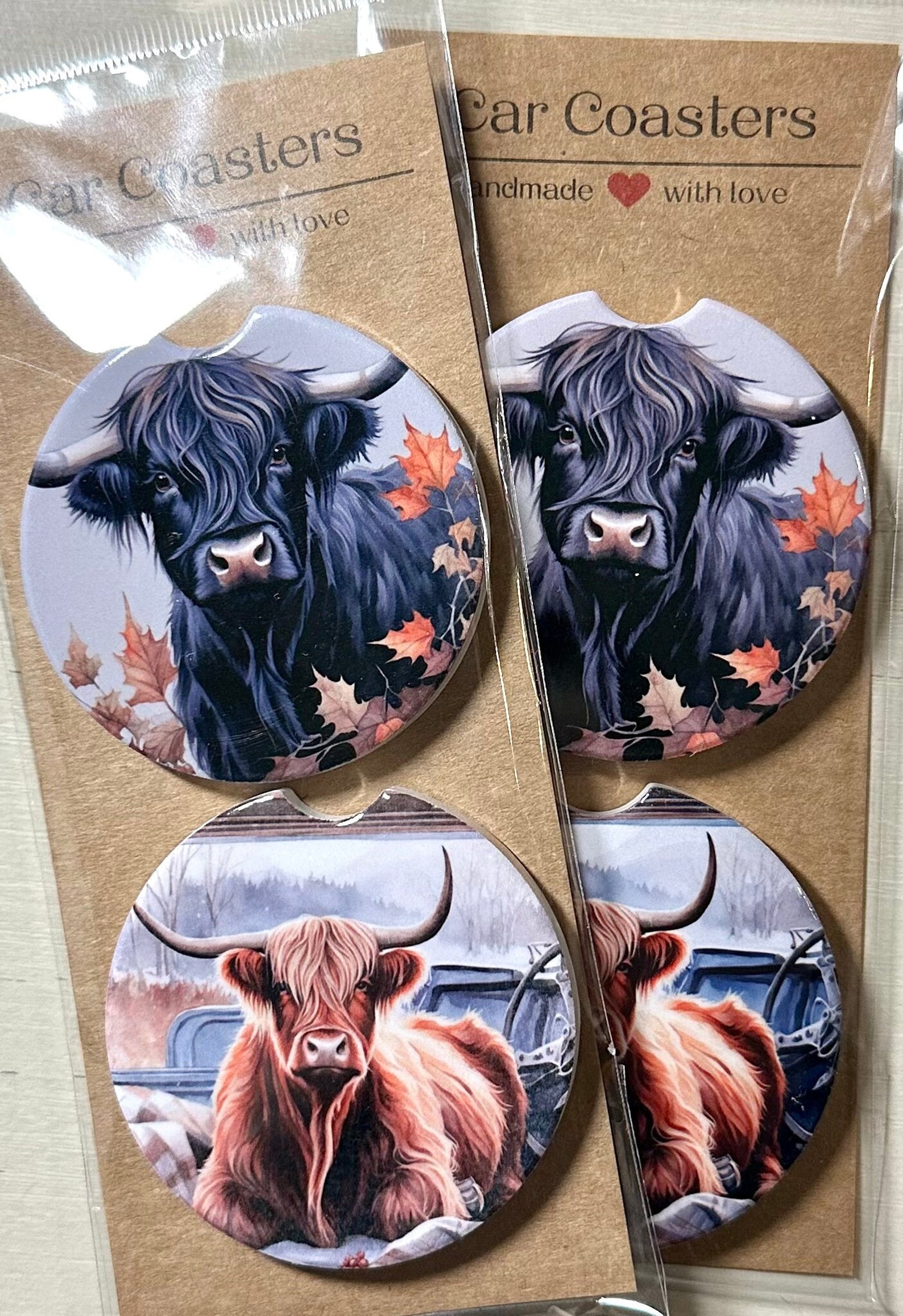 Set of Cow Ceramic Stone Car Coasters With Notch - Etsy
