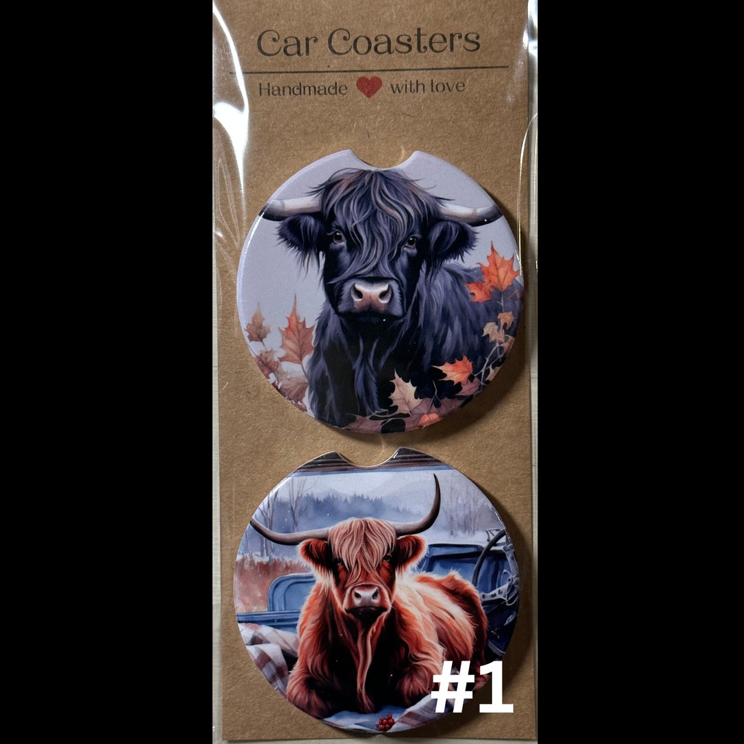 Set of Cow Ceramic Stone Car Coasters With Notch - Etsy