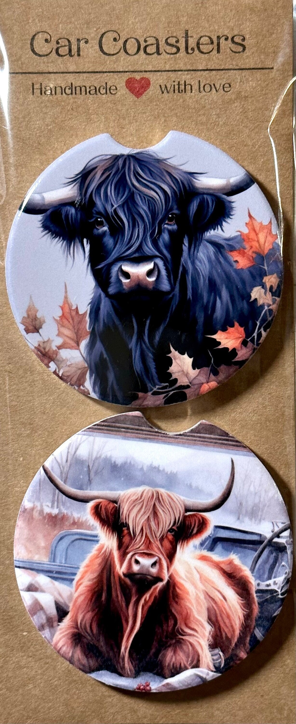 Set of Cow Ceramic Stone Car Coasters With Notch - Etsy